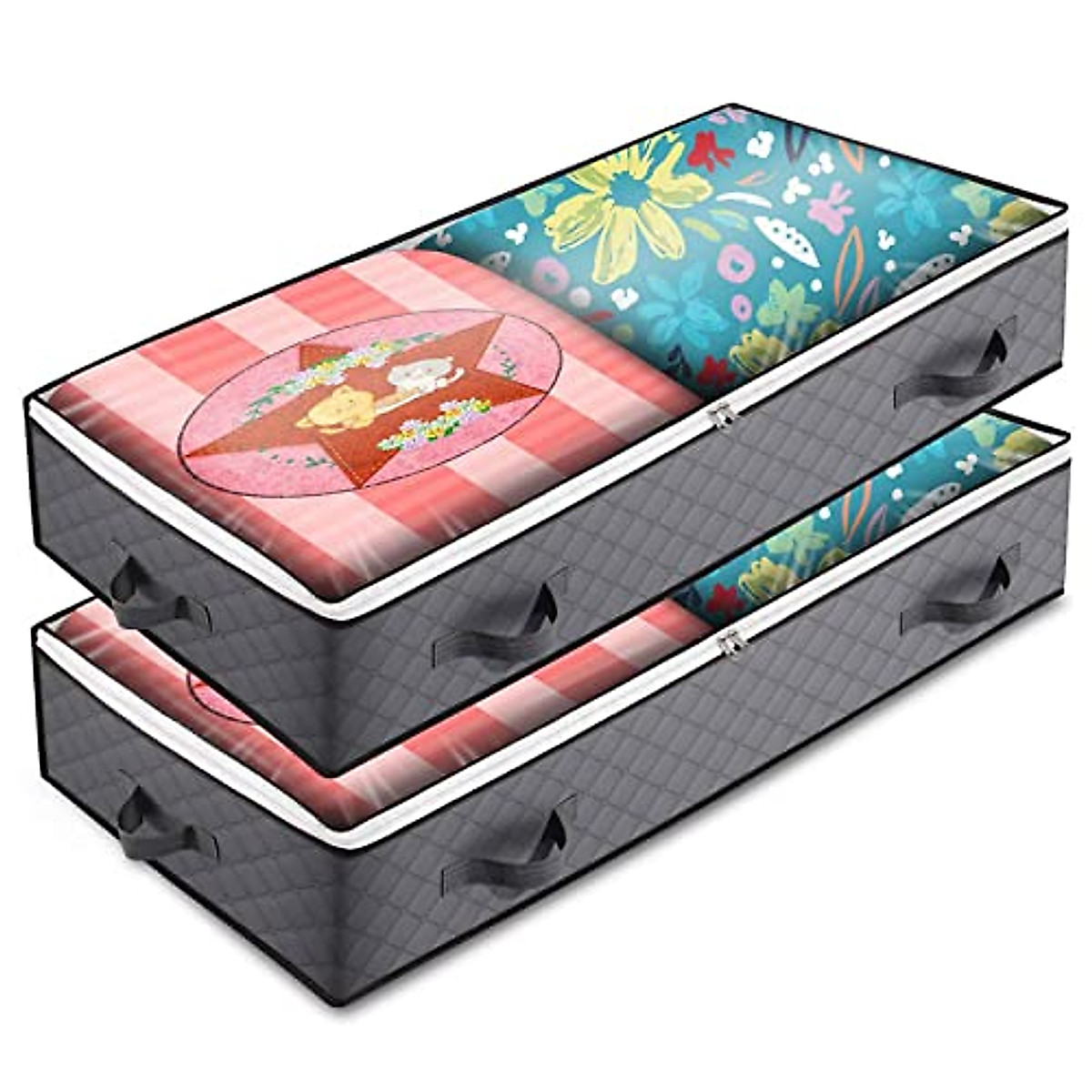 Under Bed Storage Bag, Under Bed Storage Containers with Reinforced Handles, Underbed Storage with Transparent Window for Easy Identification, Set of 2 Storage Bag Organizer for Clothes, Blankets and Shoes, Gray