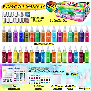 PATIFEED Tie Dye Kit for Kids and Adults, 32 Colours 80ML Bottles Tye Dye Kits, Tyedyedye Kit Gifts for Girls and Boys Large Groups Activities Handmade Party