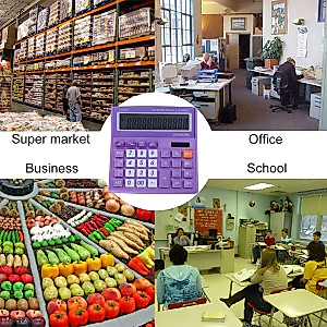 Desktop Calculator Basic Office Desk Calculator 12 Digit with Solar Power and Easy to Read LCD Display, Big Buttons, for Home, Office, School, Class and Business, with Battery - Purple
