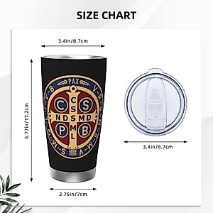 Biaomn St Benedict Medal Holy Cross Stainless Steel Tumbler Vacuum Insulated Travel Tumbler With Lid Coffee Mug Car Cup For Home Office Outdoor 20oz