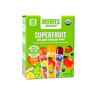 DeeBee's Organics Classic SuperFruit Freezie Pops, No Added Sugars, No Artificial Flavors or Colors Freezer Pops (Pack of 25)