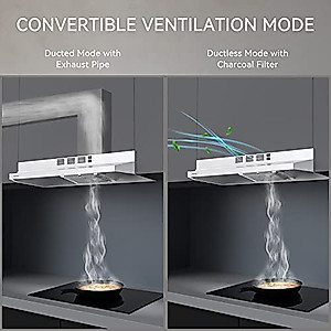 hermitlux Range Hood 30 Inch Under Cabinet, Convertible Kitchen Exhaust Fan, Stainless Steel Vent Hood with LED Light