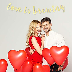 Love is Brewing Gold Glitter Bunting Banner Sweet Wedding Bridal Shower Engagement Coffee Tea Bar Beverage Table Sign Party Decoration - NO DIY REQUIRED
