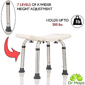 Dr Maya’s Adjustable Shower Chair with Free Grab Bar | Plastic Chair Bath Seat, Bathroom Chair | Shower Stool for Inside Shower | Handicap Shower Chair | Inside Shower Seat Bench, 300 Lb Capacity
