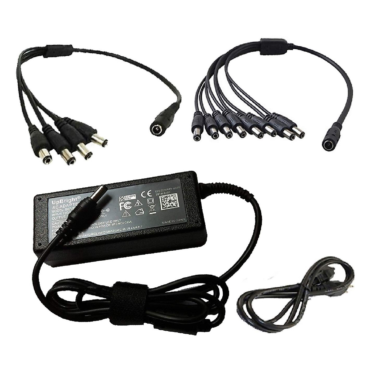 UpBright 4-Way + 8-Way Splitter 12V 5A AC/DC Adapter for Q-See QSS1250A QM6006B-4 5Amp 12VDC Security Camera CCTV Lorex MCB7051 LBC7051 LC7051 Color CCD Bullet Dome Cam 12VDC 5000mA 60W Power Supply