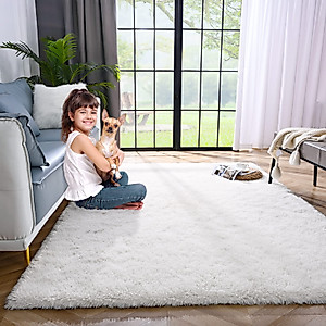 Lascpt Area Rugs for Living Room, Super Soft Fluffy Fuzzy Rug for Bedroom, Cream White Furry Shag Rug 6x9, Plush Carpet Home Decor for Girls Kids Dorm Room, Accent Indoor Non-Slip Baby Nursery Rug