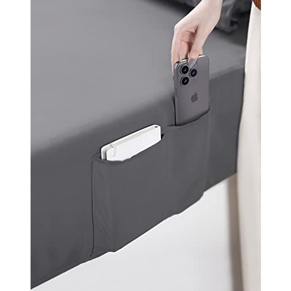 Utopia Bedding Full Sheet Set – Soft Microfiber 4 Piece Luxury Bed Sheets with Deep Pockets - Embroidered Pillow Cases - Side Storage Pocket Fitted Sheet - Flat Sheet (Grey)