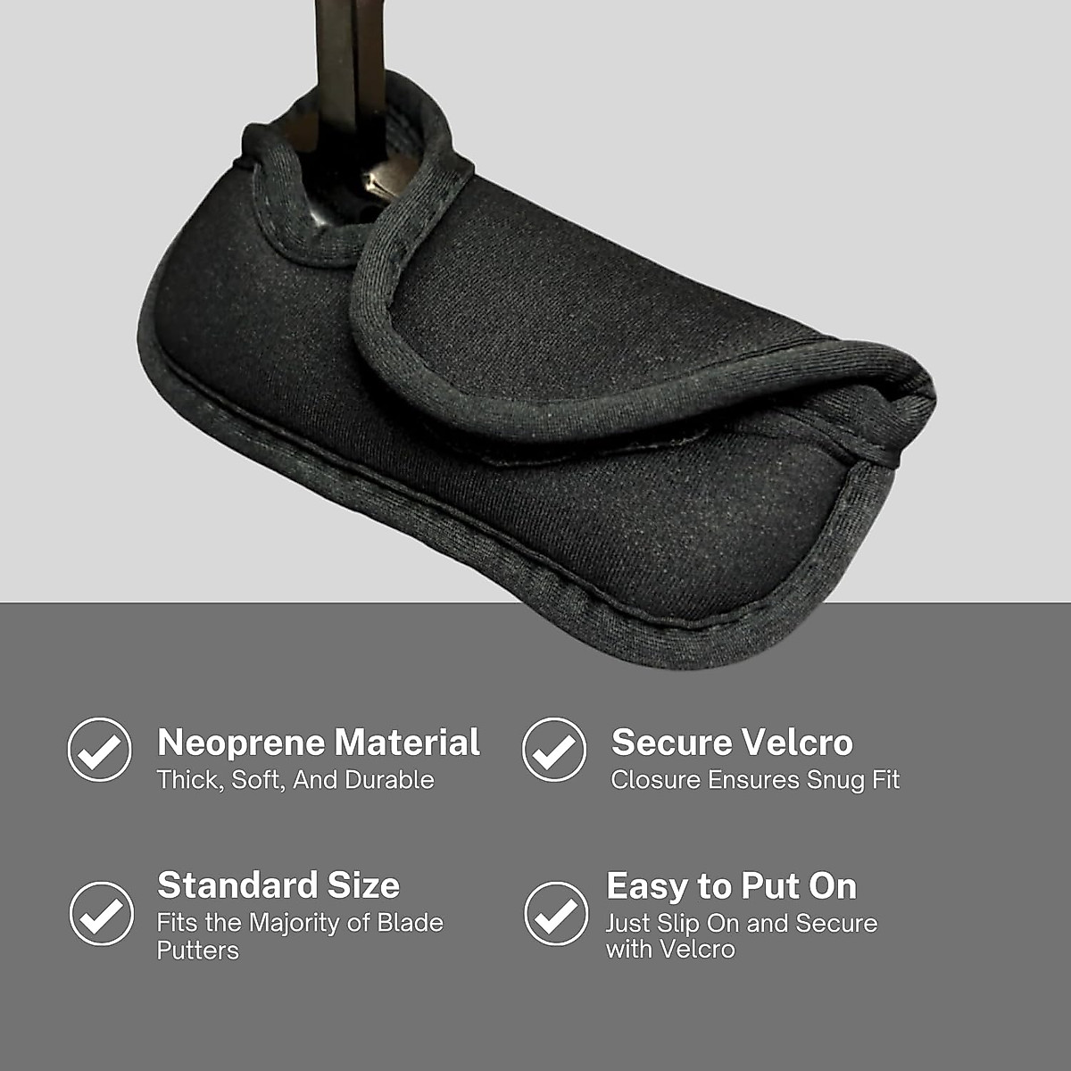 Black Golf Putter Headcover Neoprene Club Head Cover Perfect for Blade Putters Fits Right Handed Putters Clubs