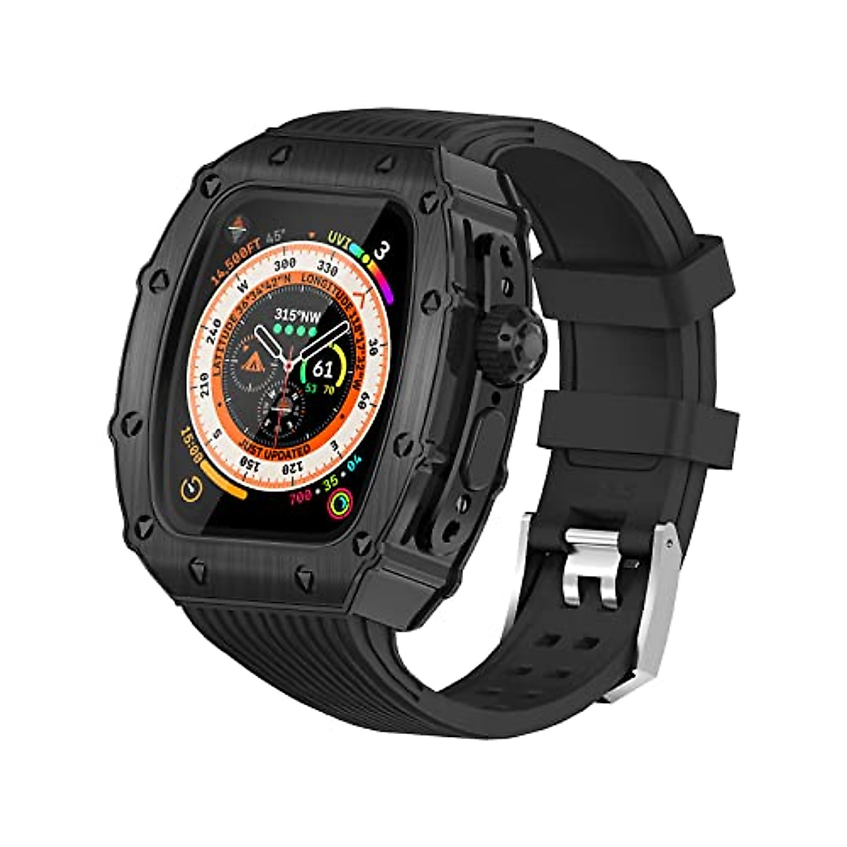 Luxury Case for Apple Watch Band 49mm, Rugged Bumper Metal Cover + Built-in Glass +Silicon Strap for Men's Heavy Duty iWatch Series Ultra 2 49mm Protective Case (49mm, Black)