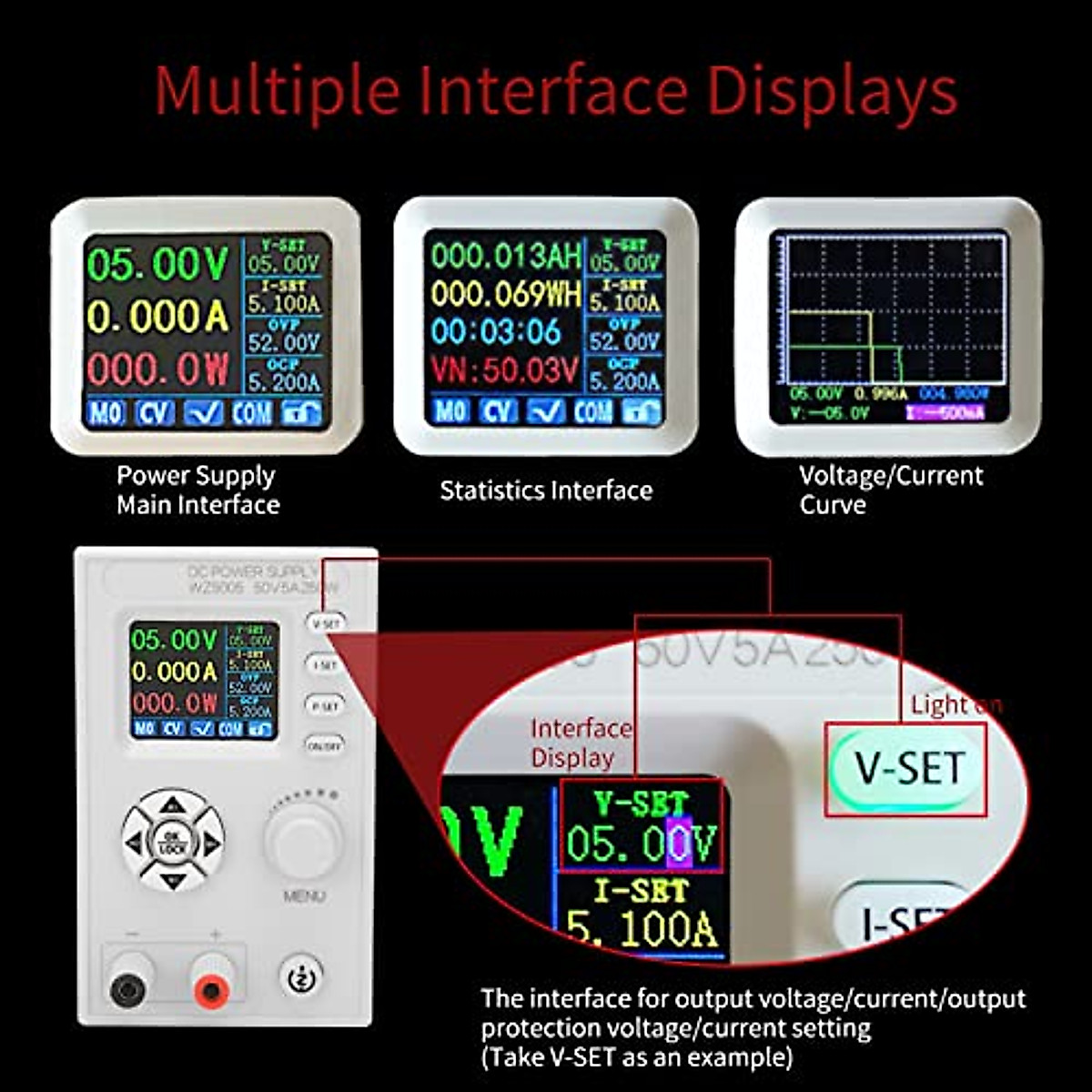 DC Power Supply Variable, 0-50V 0-5A Adjustable Switching Regulated Power Supply with 4 Digits LCD Display, Bench Power Supply with Multi Protections, Remote Control