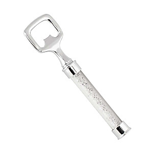 Crystal-Filled Bottle Opener, Glass Handle, Stainless Steel, Gift Box, For Glamorous Home Bar or Kitchen, Silver, 5", Sold Individually