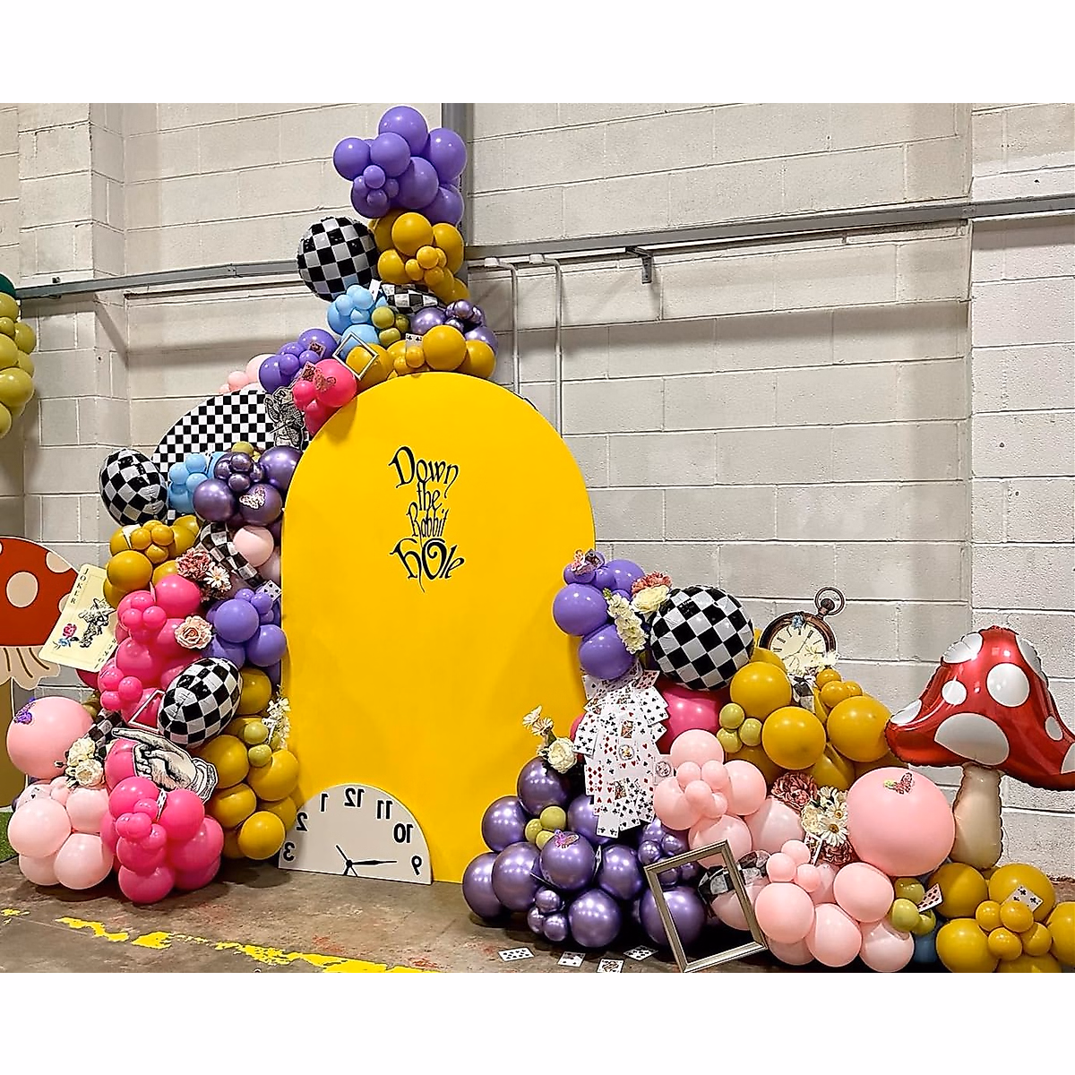 Enanal Alice in Wonderland Balloon Garland Arch Kit, 163pc Purple Pink Rainbow Balloons with Chessboard Balloons for Spring Tea Party Onederland Birthday Baby Shower Party Decorations