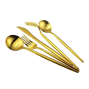 Gugrida 20-Piece 18/10 Stainless Steel Flatware Silverware, Luxury Dinnerware Set Travel Cutlery Tableware Include Knife Fork Spoon Service for 4,Healthy & Eco-Friendly Dishwasher Safe (Gold Matte)