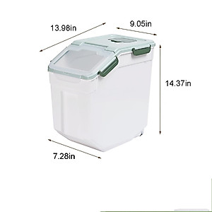 Begino Large Flour Storage Container Bin 25lb, Airtight Rice Storage Containers with Wheels Seal Locking Lid, BPA Free with Measuring Cup&Scoop for Flour, Rice, Grain(Green)