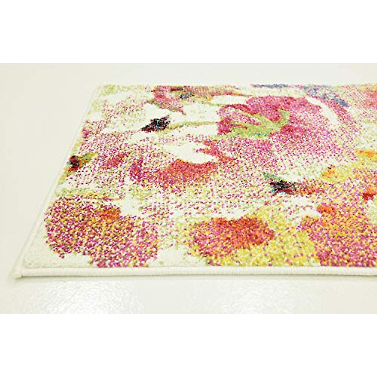 Unique Loom Lyon Collection Modern Watercolor Floral Area Rug, 2 x 6 ft, Ivory/Pink