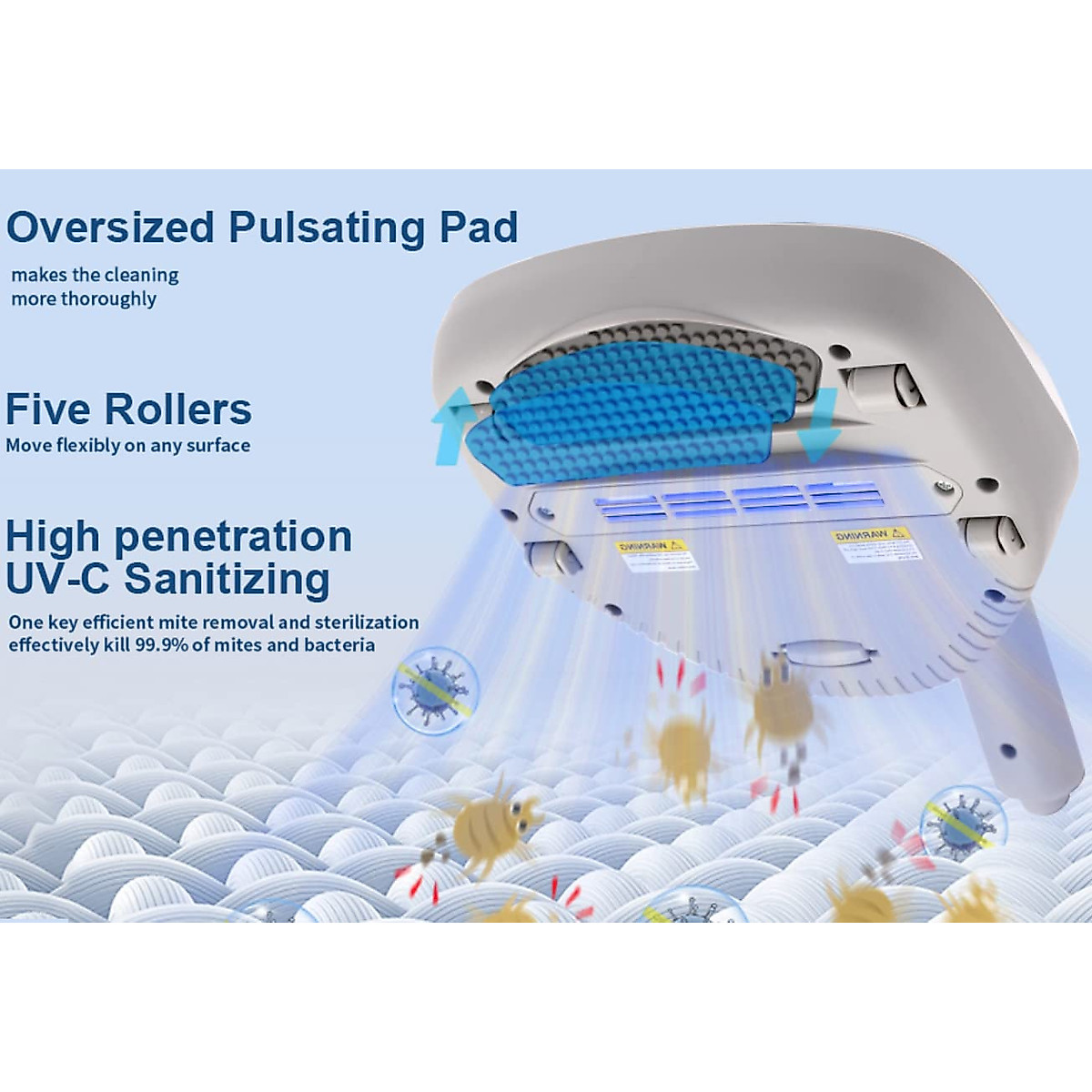 Boreas Handheld Allergen Vacuum Cleaner UV Bed Vacuum, Mattress Vacuum Cleaner, Large Pulsating Pad, True HEPA Filter, Removes Dander, Hair, Dust, Pollen, for Allergies, Pets | Bedding, Sofa, AP002