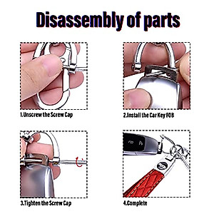 Moly Magnolia Microfiber Leather Car Keychain, Zinc Alloy Key Fob Holder, 360° Rotatable Keyring with Anti-Lost D-Ring for Women Men (Red)