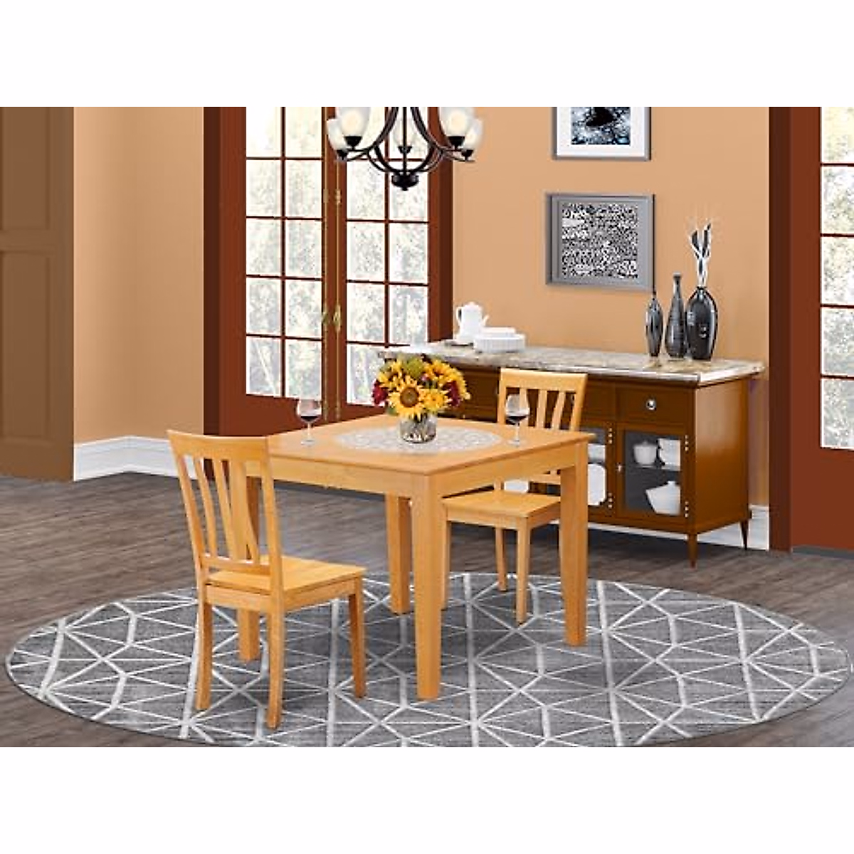 East West Furniture OXAN3-OAK-W 3 Piece Kitchen Table Set for Small Spaces Contains a Square Dining Table and 2 Dining Room Chairs, 36x36 Inch, Oak