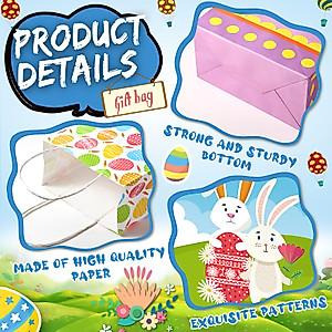 12 Pieces Easter Gift Paper Bags Easter Party Favor Bags with Handles Easter Treat Bags Kids with Happy Easter for Easter Party Supplies Candy Cookie Goodies Gift Wrapping