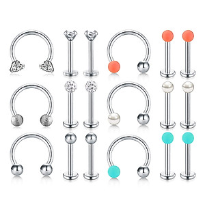 AVYRING 16g Lip Rings Labret Studs Medusa Piercing Ring Surgical Steel Forwards Helix Conch Rook Snug Orbital Earrings 18pcs 8mm