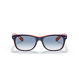 Ray-Ban RB2132 New Wayfarer Square Sunglasses, Blue On Orange/Clear Gradient Blue, 55 mm