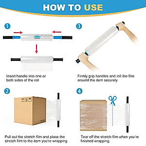 【2 Pack】KATORN Stretch Wrap Film with Rolling Handles, 15 Inch x 1000 Feet Shrink Wrap Roll for Pallet Wrap, Industrial Strength Plastic Wrap, Moving Supplies for Packing, 60 Gauge, Clear