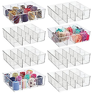 mDesign Plastic 12 Compartment Divided Drawer and Closet Storage Bin - Organizer for Scarves, Socks, Ties Bras, and Underwear - Dress Drawer, Shelf Organizer - Lumiere Collection - 8 Pack - Clear