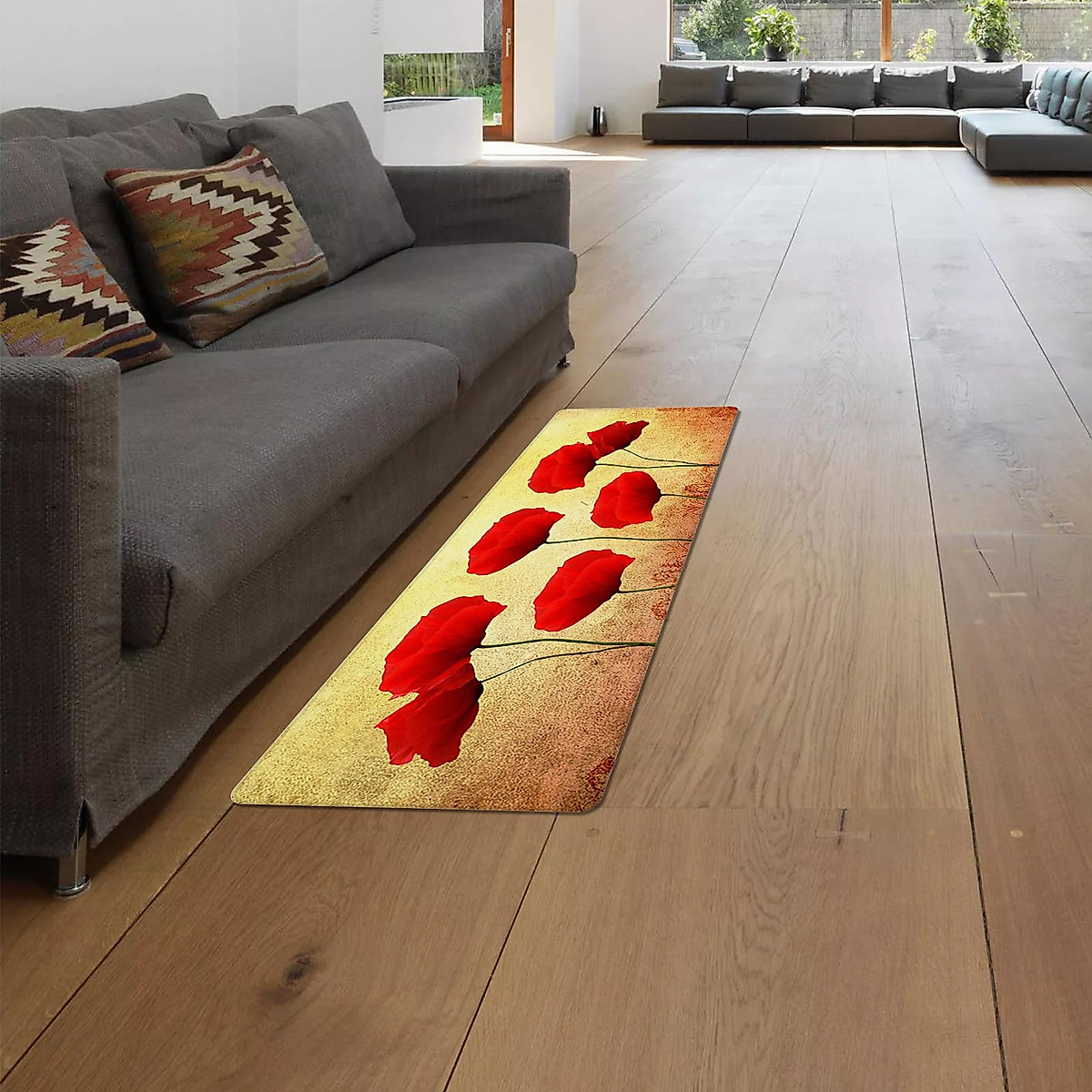 Libaoge Kitchen Mat Rug Set of 2 Red Flowers Under Sunset Runner Rug Anti-Fatigue Comfort Memory Foam Standing Mat Non-Slip Floor Door Mat for Bathroom Bedroom 20x32in+20x63in