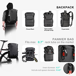 HUNTVP Bike Pannier Bag Backpack Multifunctional Bicycle Bag Cycling Bicycle Rear Seat Trunk Pack Bag Bike Saddle Bag Backseat Pack Bag with Helmet Cover (Black)