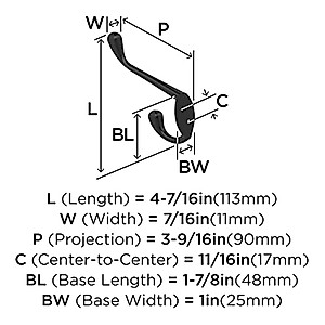 Amerock H55451MB | Noble Double Prong Decorative Wall Hook | Matte Black Hook for Coats, Hats, Backpacks, Bags | Hooks for Bathroom, Bedroom, Closet, Entryway, Laundry Room, Office