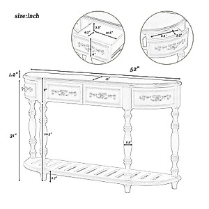 52" Farmhouse Console Tables for Entryway,Curved Sofa Table Display Cabinet w/4 Drawers & 1 Bottom Shelf,Cupboard Accent Table Credenza Decor Furniture for Living Room Hallway Kitchen,Antique Blue