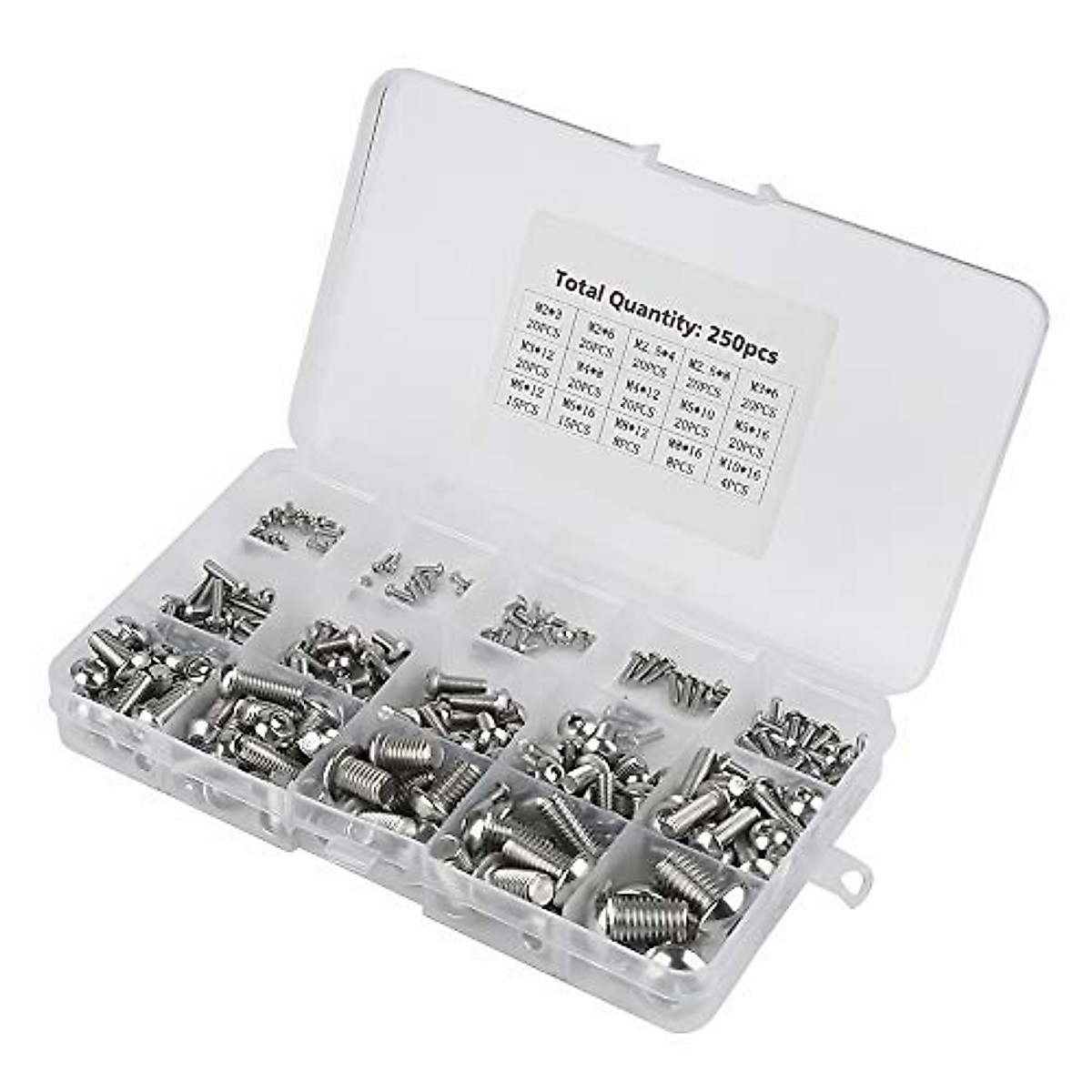 Screw Set, 250 Pieces M2/M2.5/M3/M4/M5/M6/M8/M10 Machine Screw Set for Laptop/Keyboard/Telephone/PC