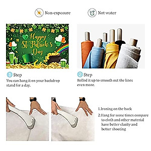 Happy St.Patrick's Day Backdrop 7x5FT Green Lucky Irish Shamrock Pot of Gold Coins Photography Background Holiday Party Supplies Newborn Kids Adults Portraits Photo Booth Props (84x60 inch)