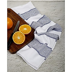 Country Maison Stripe Kitchen Towels | Pack of 6 | 18 x 28 Inches | Highly Absorbent |100% Cotton Dish Towels | Tea Towels | Bar Towels | Blue
