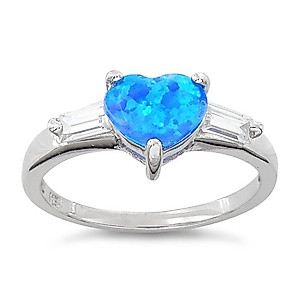 SILVERCLOSEOUT Sterling Silver Created Blue Opal Heart Ring - Size 9
