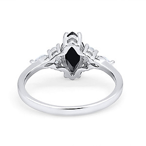 Simulated Black Cubic Zirconia Size-9 Art Deco Vintage Style Marquise Wedding Engagement Bridal Ring Round Simulated Cubic Zirconia 925 Sterling Silver