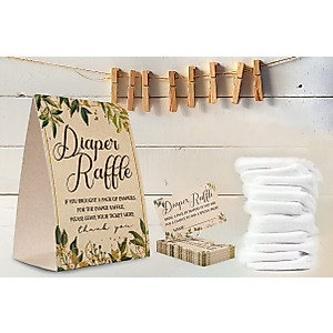 Kraft Paper Diaper Raffle Sign,Diaper Raffle Baby Shower Game Kit (1 Standing Sign + 50 Guessing Cards),Greenery Raffle Insert Ticket,Card for Baby Shower Game to Bring a Pack of Diapers-NPZ01
