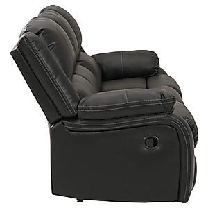 Signature Design by Ashley Calderwell Faux Leather Manual Pull-Tab Reclining Sofa, Black