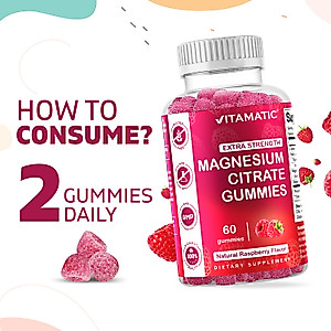 Vitamatic Extra Strength Magnesium Gummies 255 mg (Elemental Mg) per Serving - 60 Count - Promotes Healthy Relaxation, Muscle, Bone, & Energy Support (2 Pack)