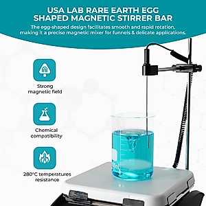 USA Lab Rare Earth Egg Shaped Magnetic Stirrer Bar with Teflon Coat Finish, 280°C High Temperatures Resistance Magnet Mixer Stir Bar for Physics, Chemistry and Biology Labs - 20mm x 64mm