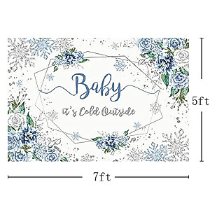 MEHOFOND Baby It's Cold Outside Backdrop Snowflake Boy Baby Shower Party Decorations Winter Wonderland Photography Background Snowfall Banner Ice Blue White Floral Studio Props 7x5ft