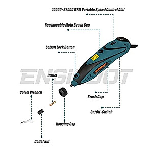 ENGINDOT Rotary Tool Kit with Keyless Chuck Flex Shaft, 6 Variable Speed, 10000-32000 RPM, Carrying Case for Cutting, Engraving, Drilling, Sanding, Polishing, DIY Crafts - Blue
