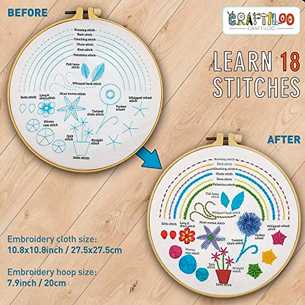 Learn 30 Stitches Heart Embroidery kit for Beginners with Stamped Embroidery Patterns Starter Kit. Needlepoint Cross Stitch for Kids & Adults
