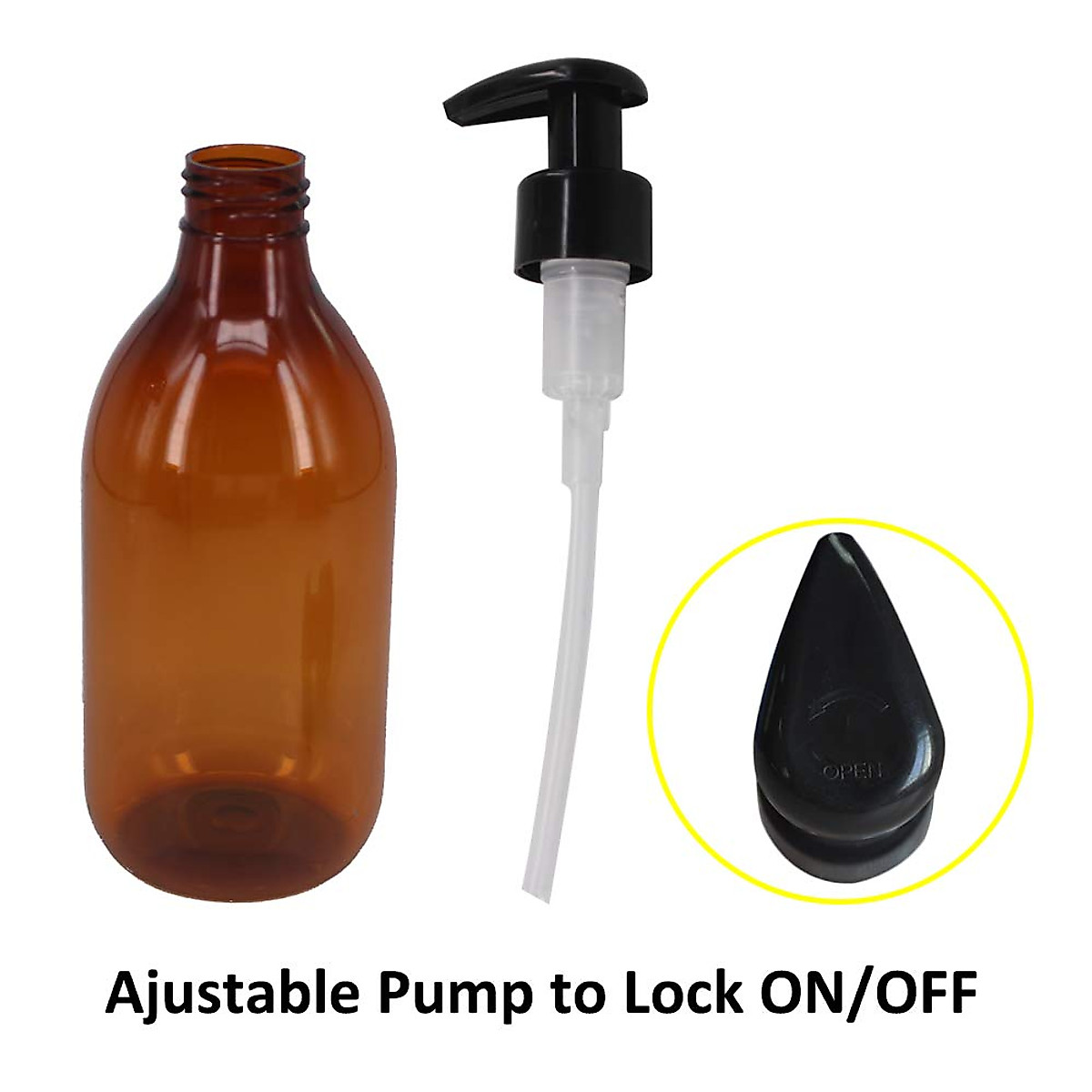 zmybcpack 8 Pack 8OZ Empty Plastic Pump Lotion Bottles with 1 Pen, Labels & Silicone Funnel, Amber Color Lotion Dispenser with Locking Lotion Pump for Body Wash, Shampoo, Massage Lotion, Gel