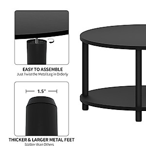 Unihouse Round Coffee Table for Living Room, 31.5’’ 2 Tier Black Wooden Coffee Table with Open Storage Shelf for Office/Reception Room,Sturdy Metal Legs, Easy to Assemble