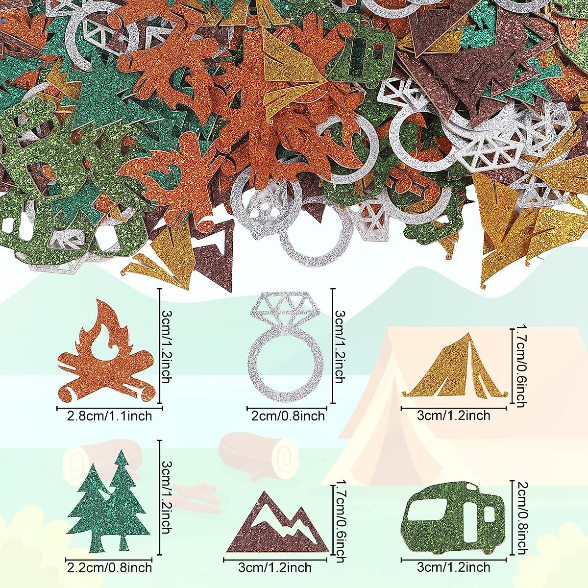 Yoyuspy Camp Bachelorette Party Decorations - 240pc Camping Confetti Decor Camp Bachelorette Confetti Glitter Mountain Diamond Ring Tent Confetti Wedding Bridal Shower Engagement Party Decoration