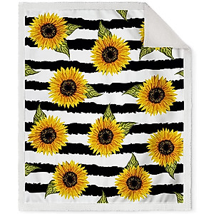 Jekeno Sunflower Sherpa Blanket Print Cozy Lightweight Durable Bed Couch Blanket for Kids Women Gift 50"x60"