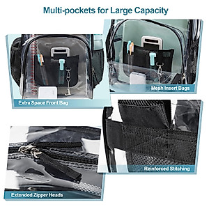 iSPECLE Clear Backpack, Durable School Backpack with Laptop Compartment Clear Backpack with Reinforced Padded Straps Transparent Bag for School, Work, Security, Black