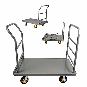 biosp 2200lbs Foldable Steel Panel Truck Cart, 2IN1 Heavy Duty Platform Truck Cart with Detachable Guardrail, 42“×25” Swivel Casters, Dolly Large Flatbed, Rolling Utility Grocery Hand Truck Cart