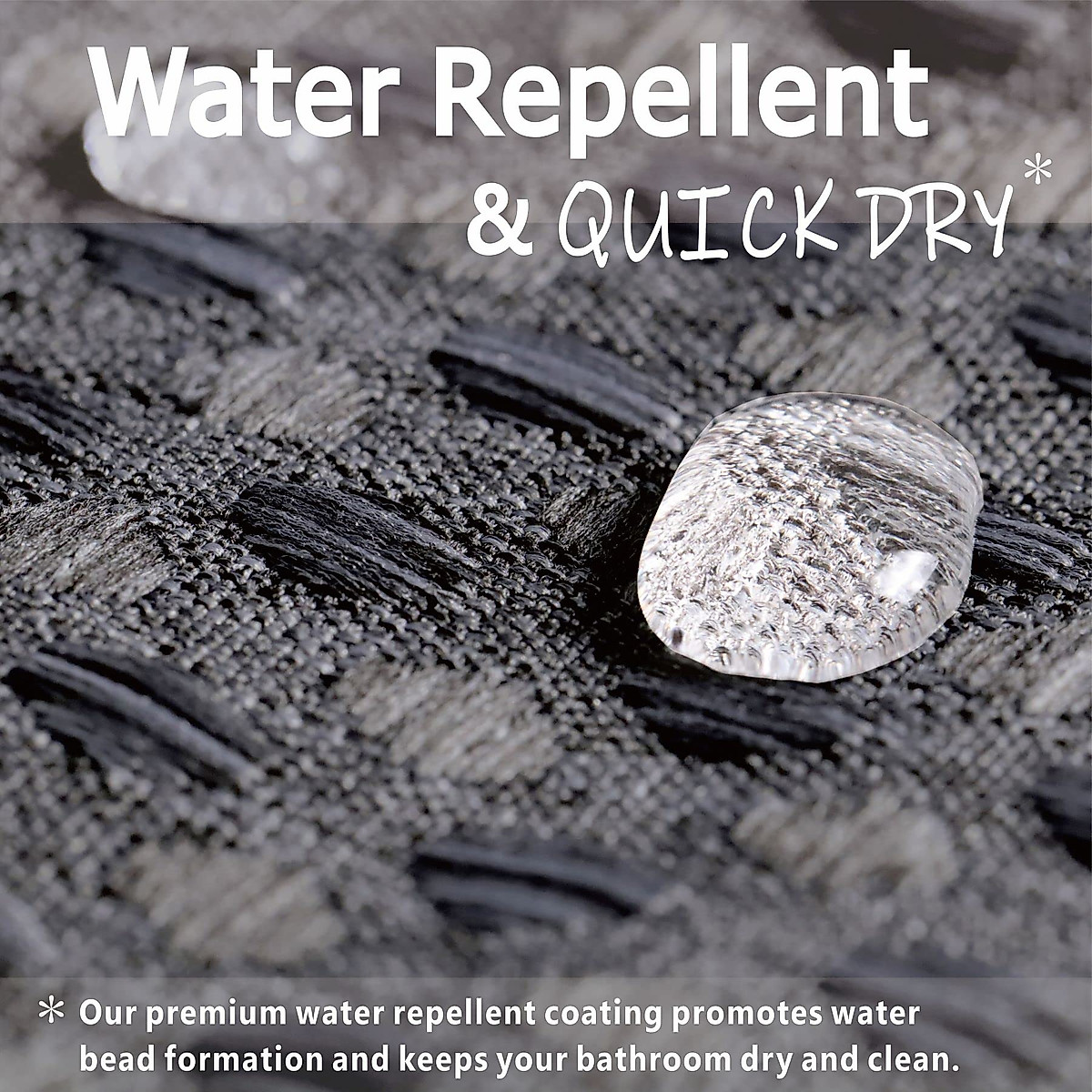 Popkozzi Grey Waffle Shower Curtain & Black Diamond Hooks - 72x72 Waterproof Washable Heavy Duty Fabric Shower Curtain - 12 PCS Rust Proof Metal Shower Curtain Rings (2 Item Bundle)